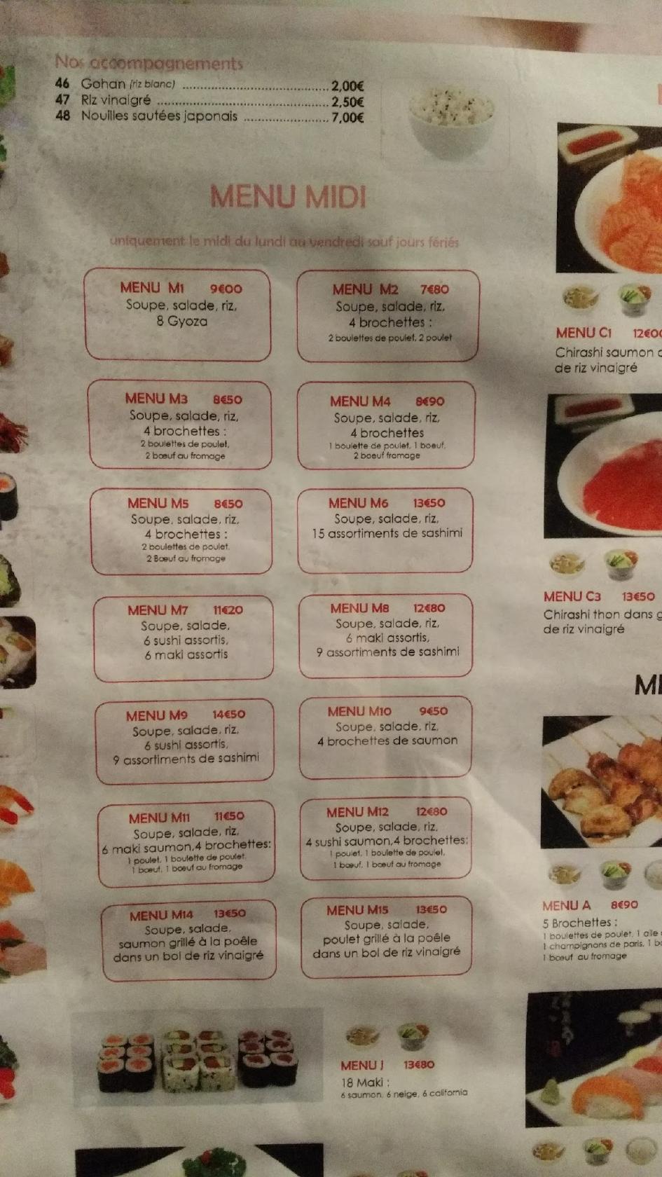 Menu at Sakura restaurant, Saint-Lô