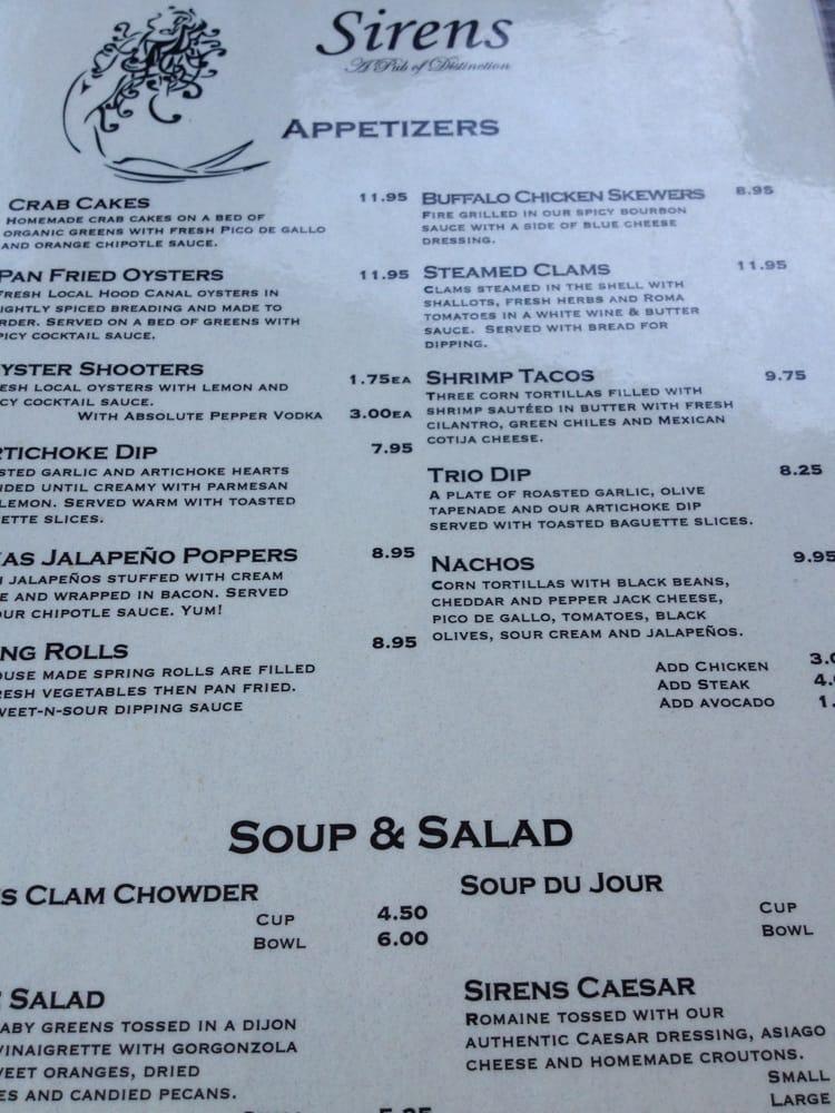 Menu at Sirens Pub, Port Townsend