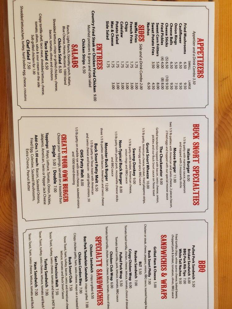 Menu at Buck Snort restaurant, Neola