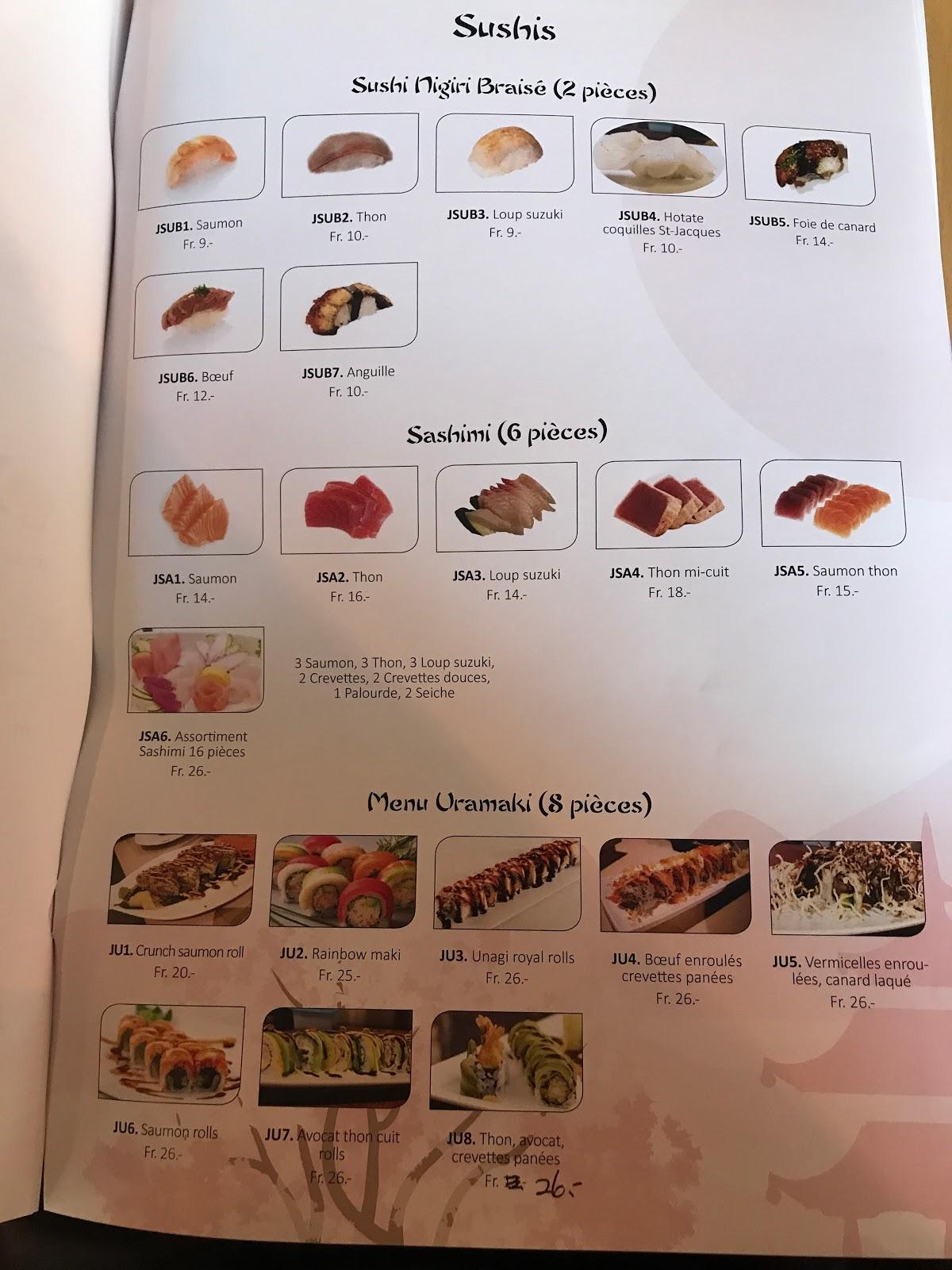 Menu at Chez lin, Sion