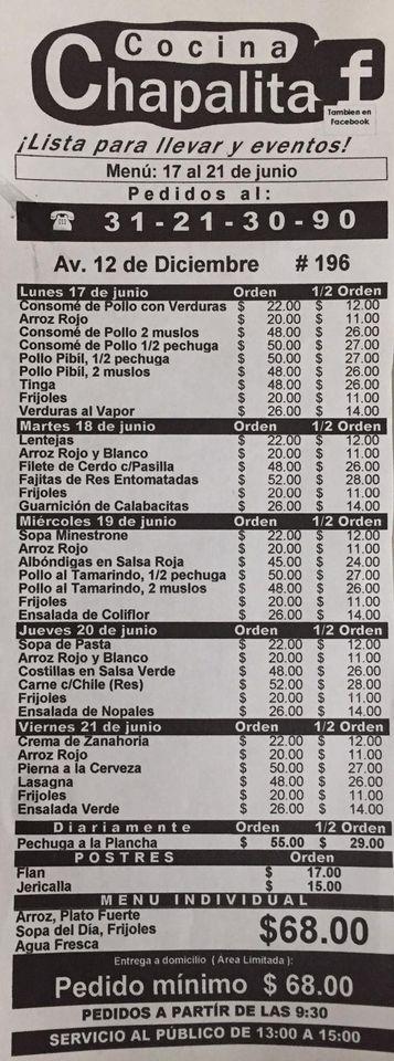 Menu at Cocina Chapalita restaurant, Mexico