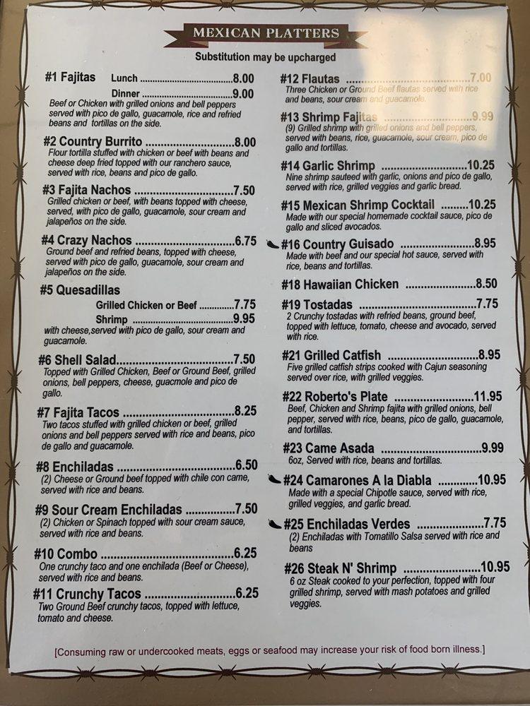 Menu at Country Cafe, Grand Prairie