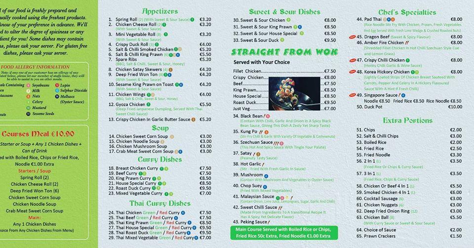 Menu at Hi 5 Asian street food restaurant, Tramore