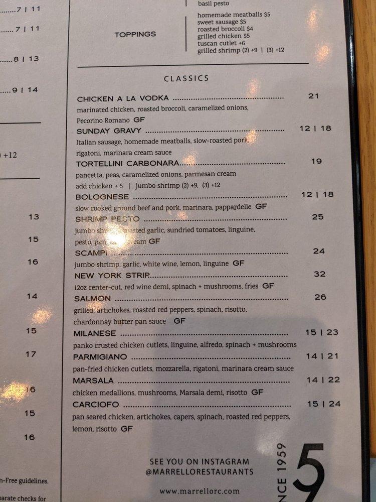 Menu at Jacob & Anthony Italian restaurant, Albany