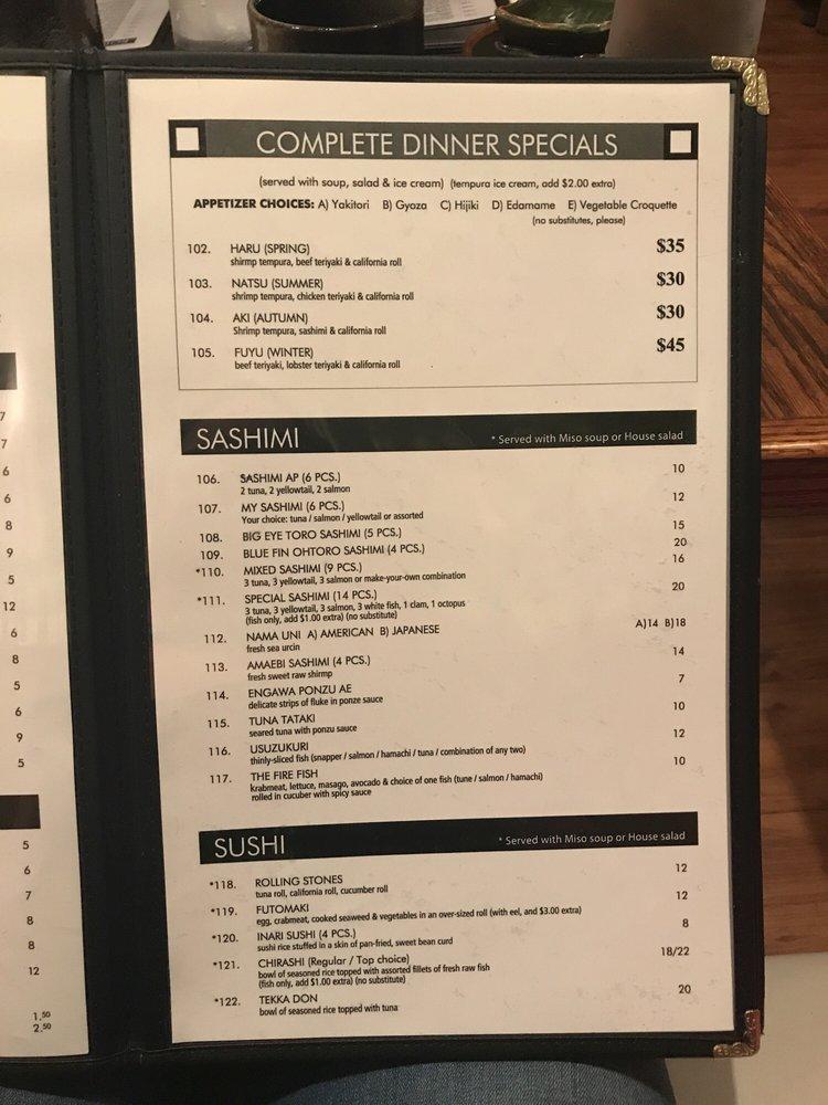 Menu at Matsuri restaurant, Miami