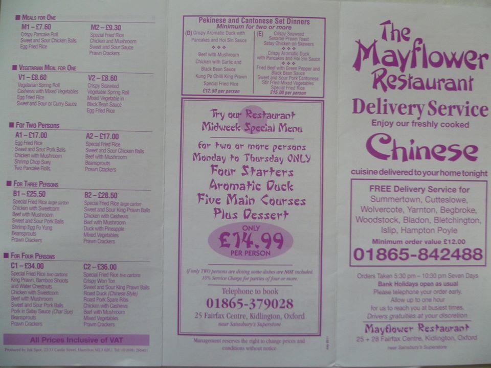 Menu at MAYFLOWER Chinese Restaurant, Kidlington