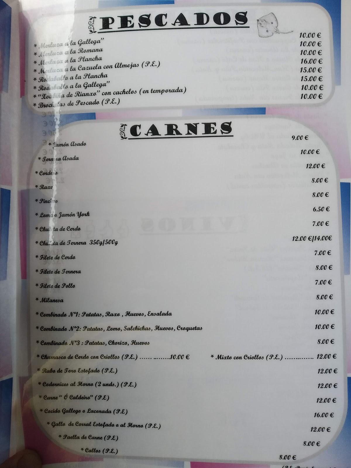 Menu at O Cachelo restaurant, Rianxo
