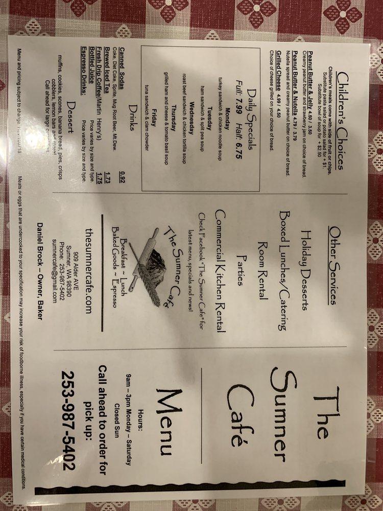 Menu at The Sumner Café & Catering cafe, Sumner
