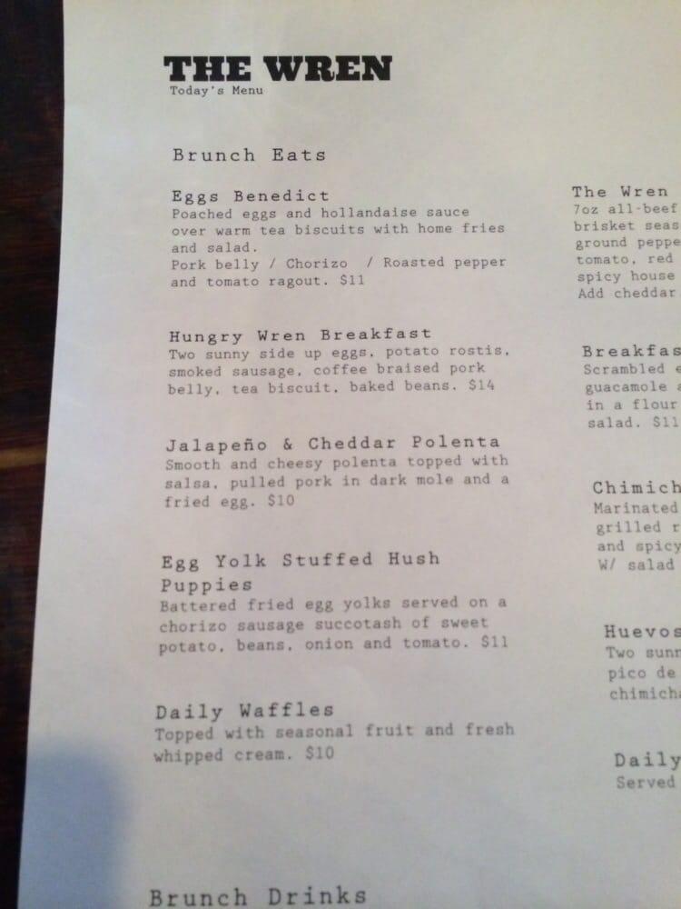 Menu at The Wren pub & bar, Toronto