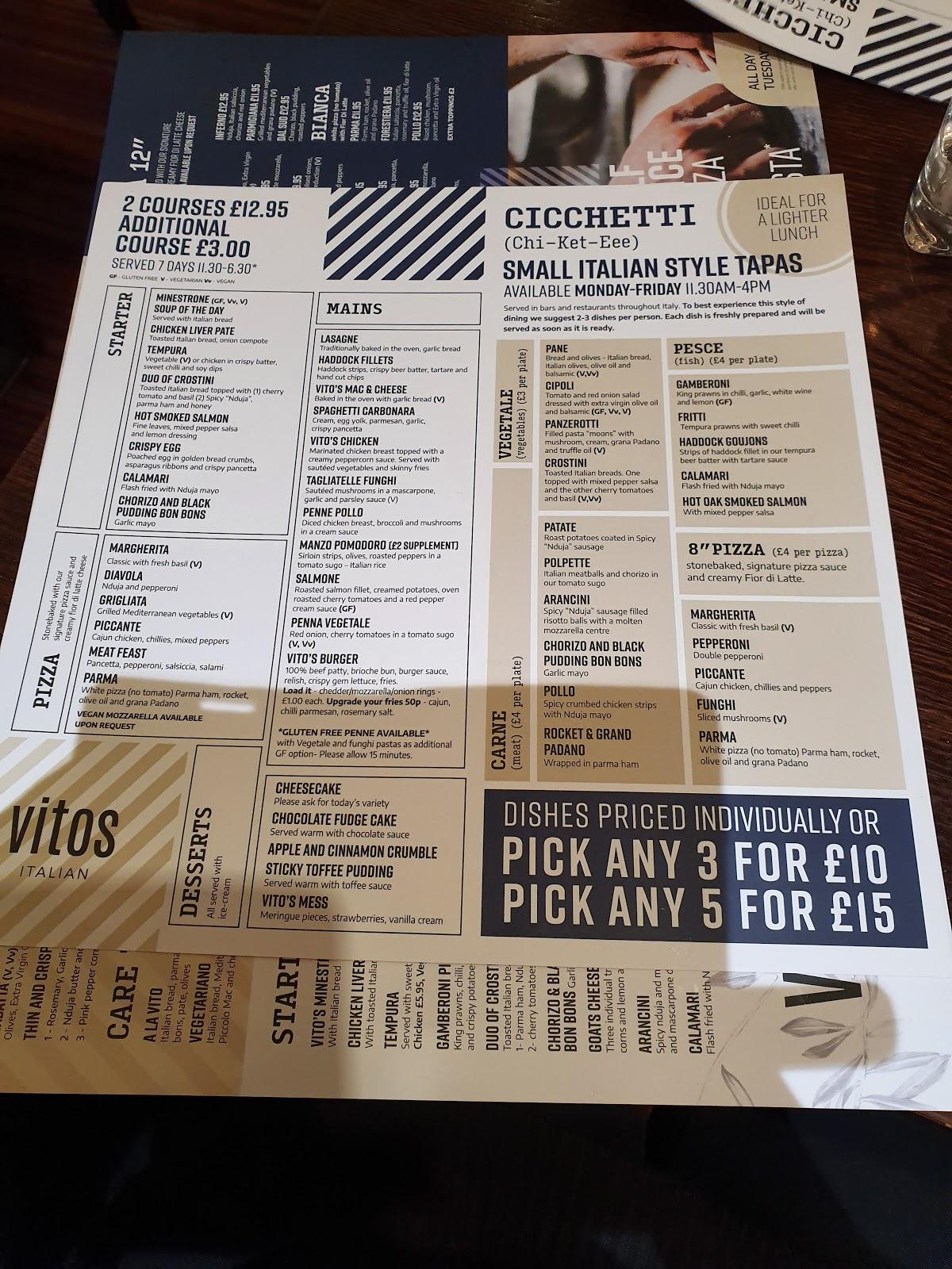 Menu at Vito's Restaurant, Prestwick, 74 Main St