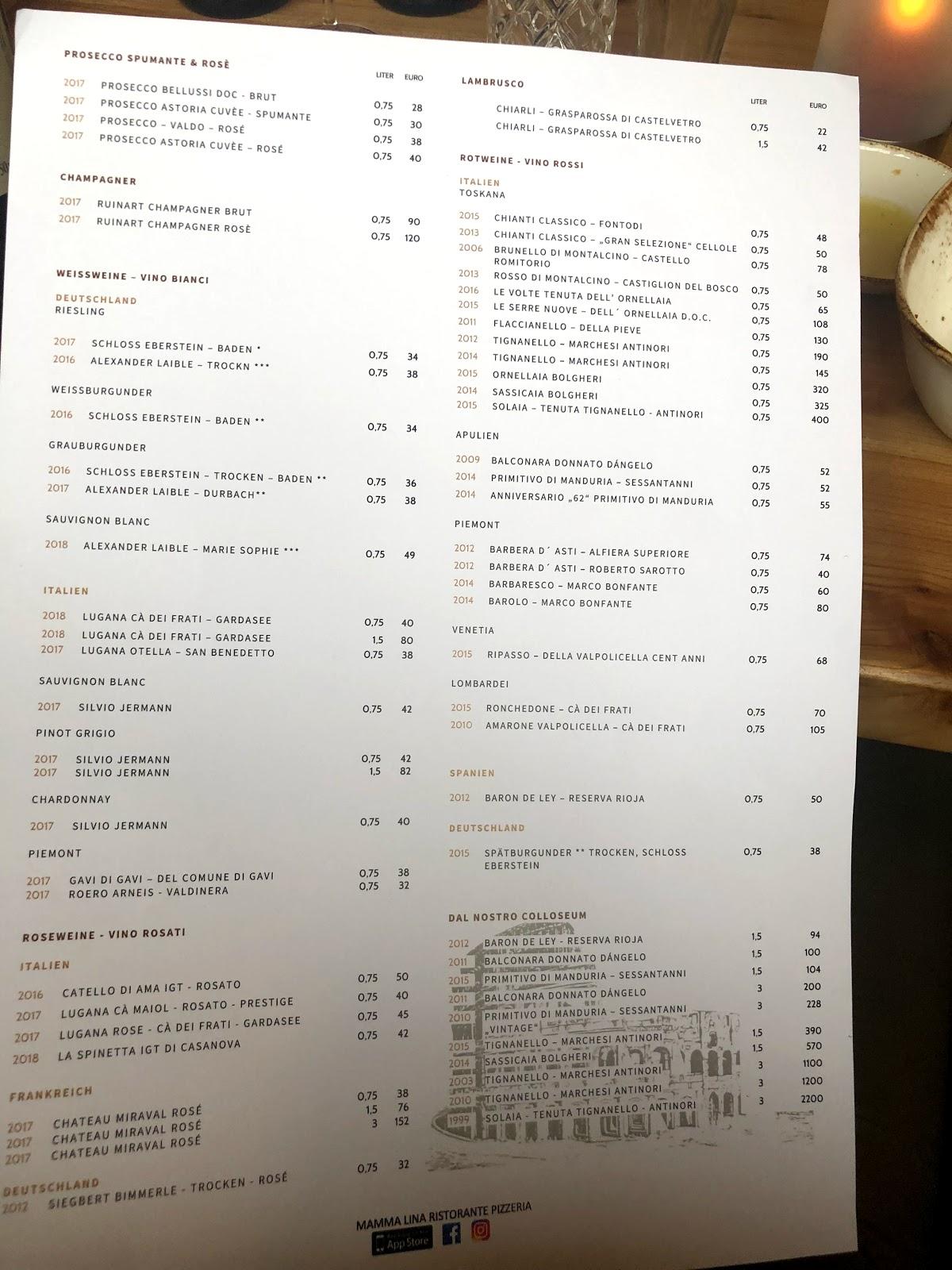 Speisekarte von Mamma Lina - Ristorante Pizzeria, Baden-Baden