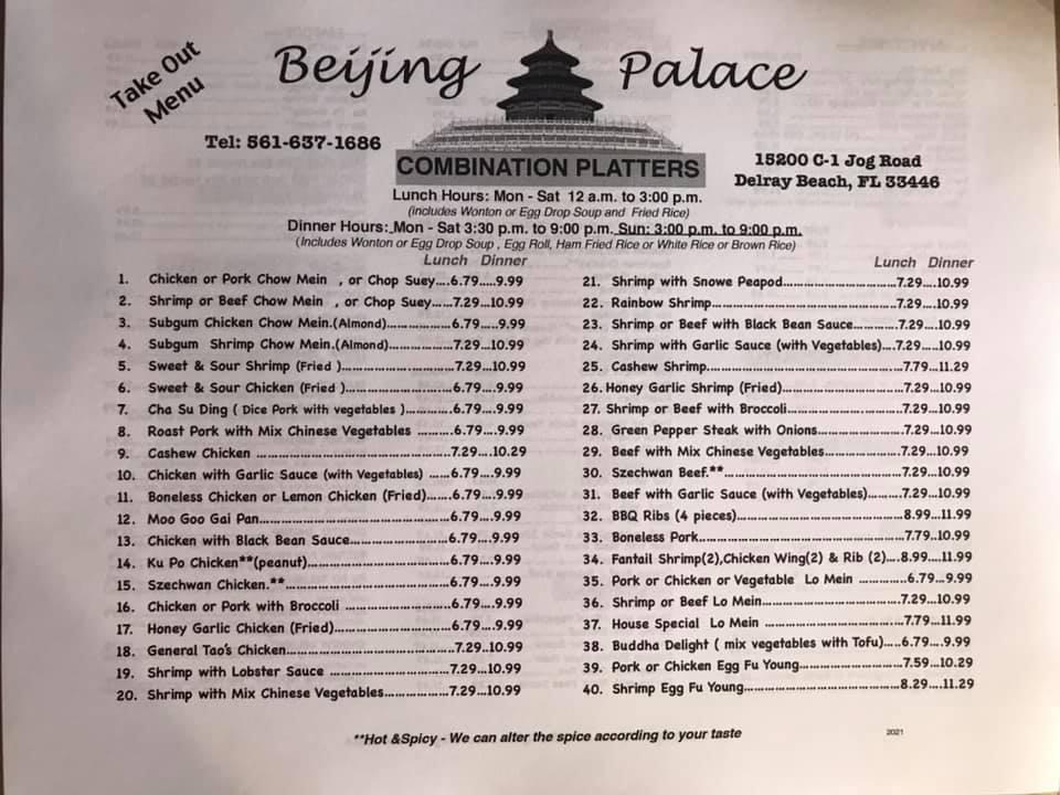 Menu at Beijing Palace Restaurant, Delray Beach, Jog Rd # C1