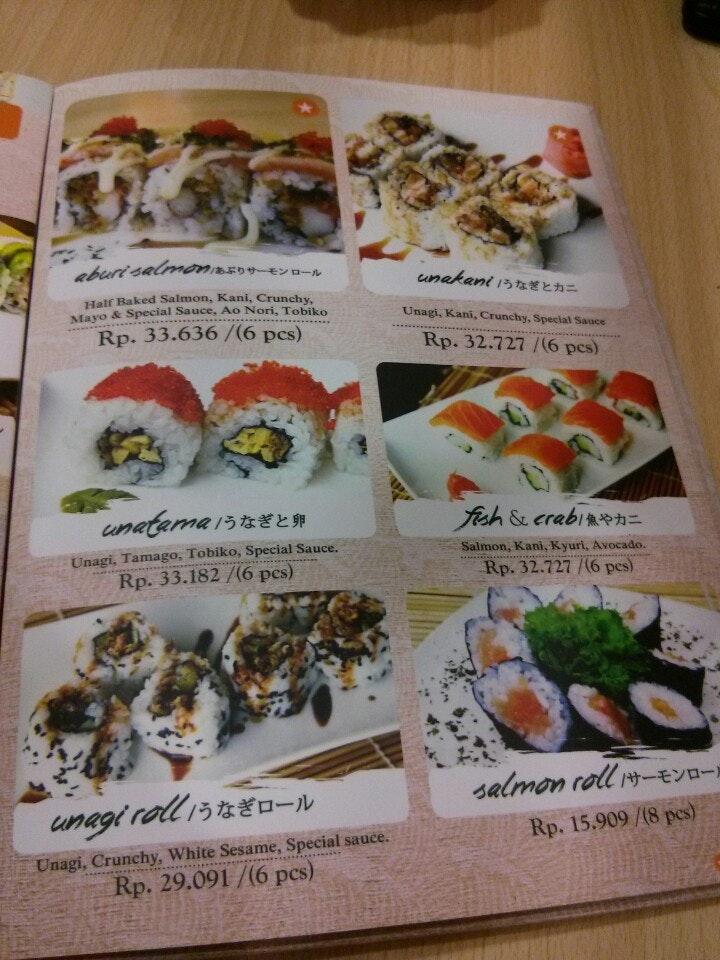 Menu at Kyo Sushi restaurant, Jakarta, Jalan Boulevard Raya Blok FW1 No.8