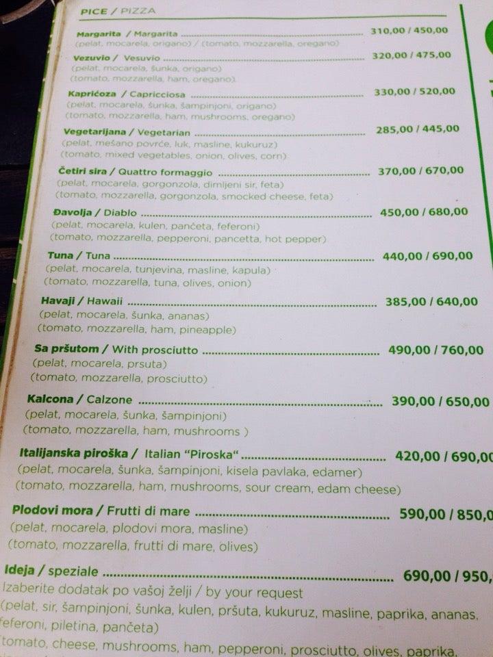Menu at MYDAN restaurant, Belgrade