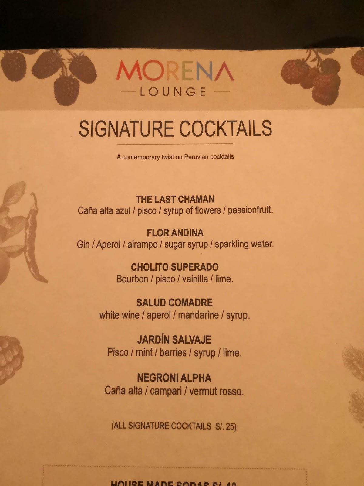 Menu at Morena Peruvian Kitchen restaurant, Cusco