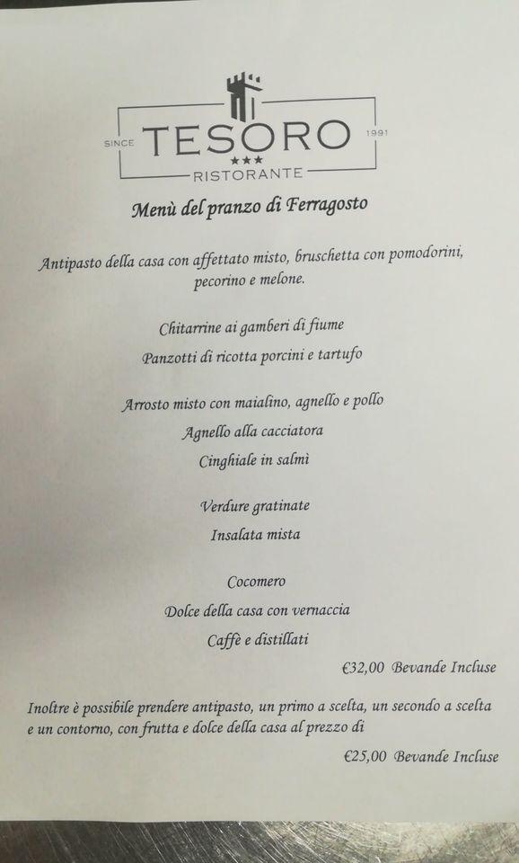 Menu da Ristorante Tesoro, Caldarola