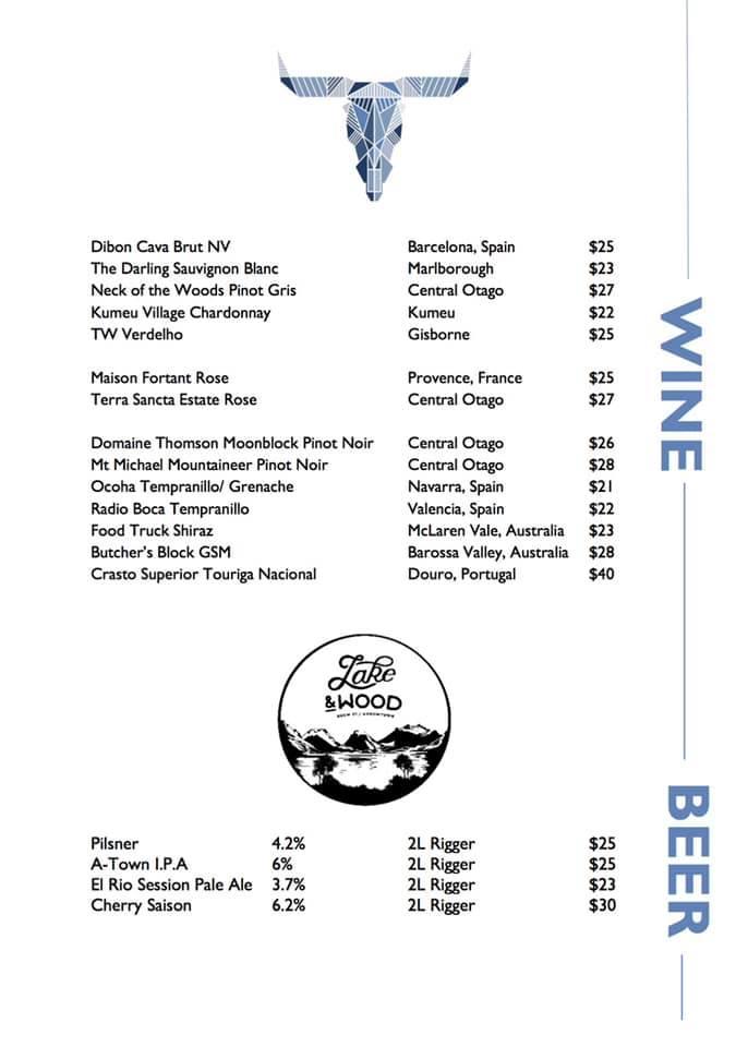 Menu at Slow Cuts restaurant, Arrowtown