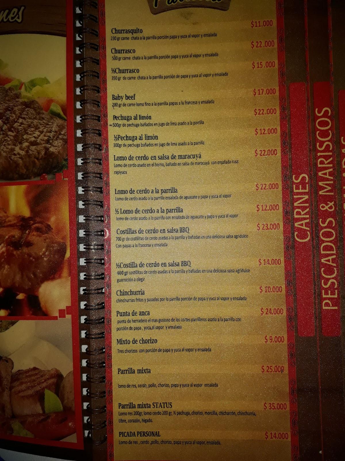 Carta del restaurante Status, Cúcuta, Cl. 5 #10-27