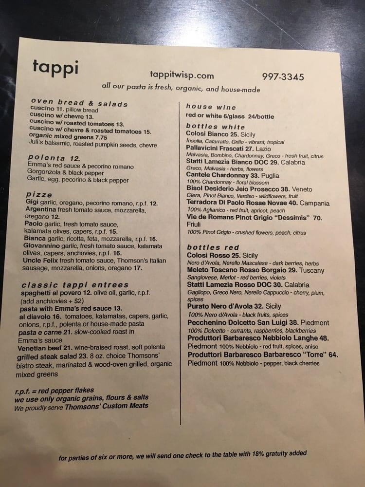 Menu at Tappi pub & bar, Twisp