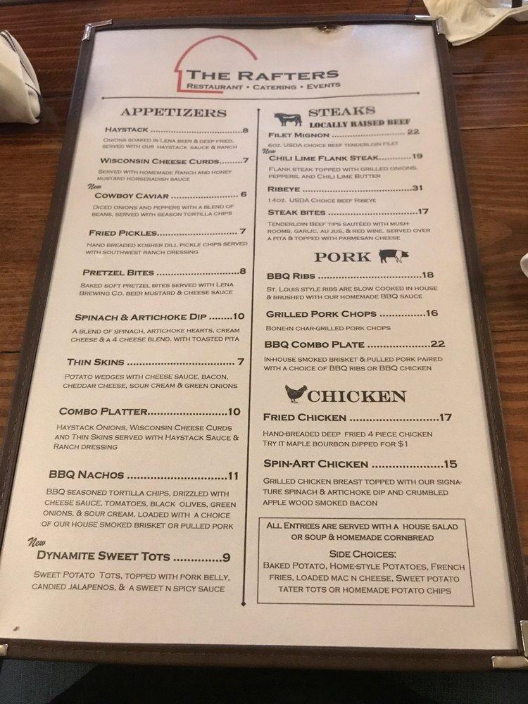 Menu at The Rafters Restaurant, Catering, and Events, Lena, W Wagner Rd