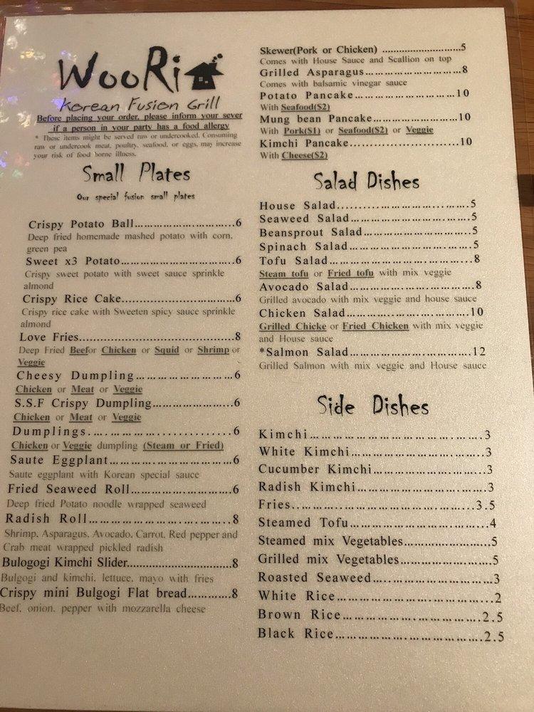 Menu at WooRi Korean Fusion Grill restaurant, Arlington