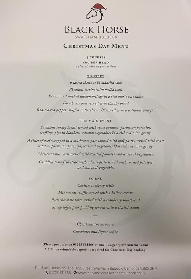 Menu at Black Horse Inn pub & bar, Waterbeach