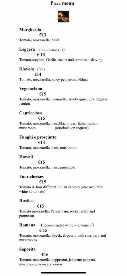 Menu at Emiliano's restaurant, Waterford