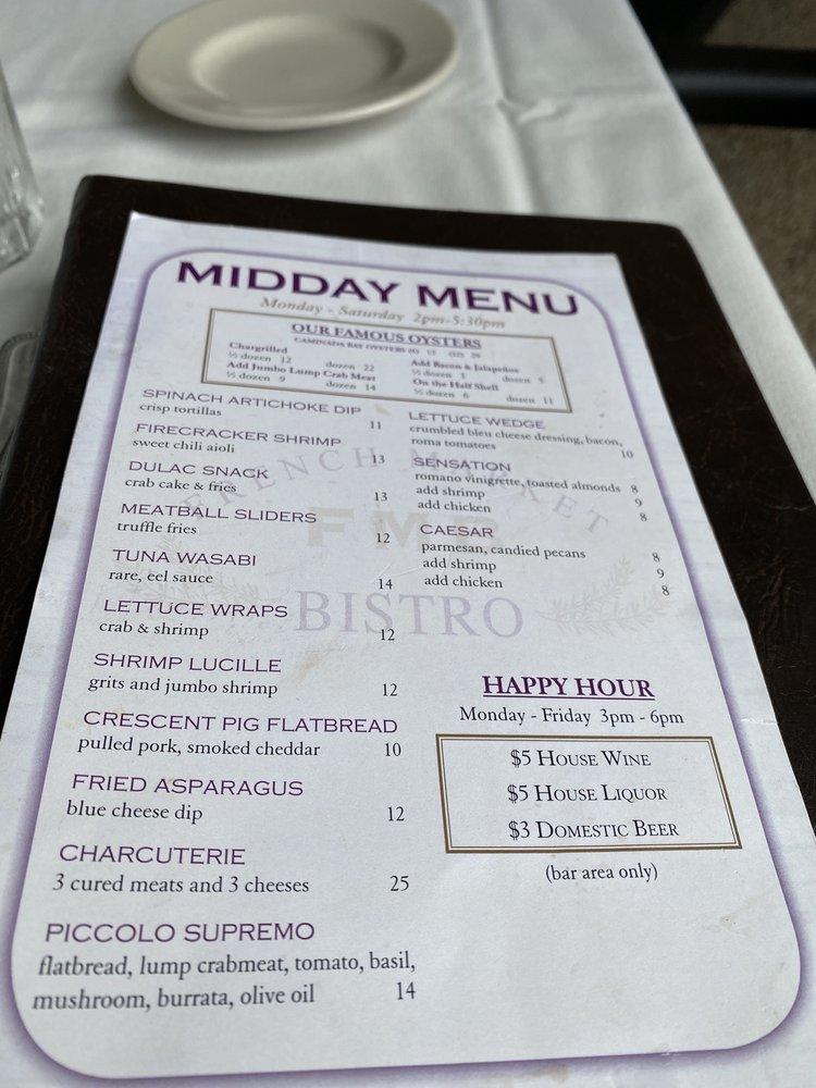Menu at French Market Bistro pub & bar, Baton Rouge, Highland Rd