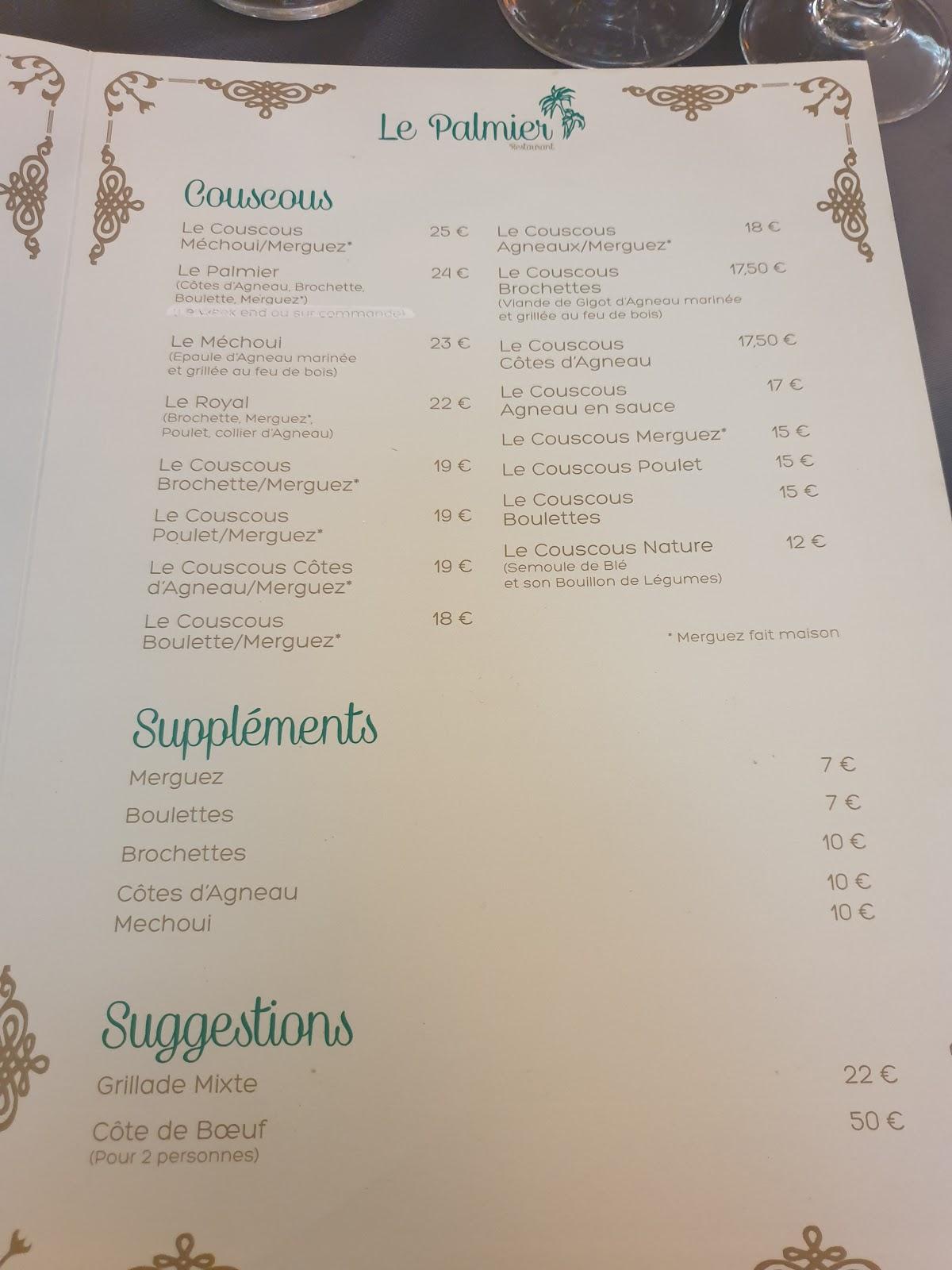 Menu at Le Palmier fast food, Le Perreux-sur-Marne, 52 Av. Pierre ...