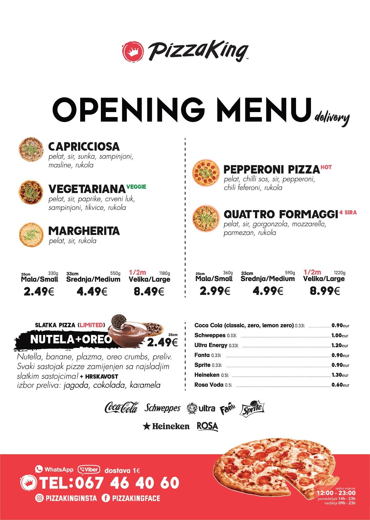 Menu at King's Cafe - Pizza King, Niksic