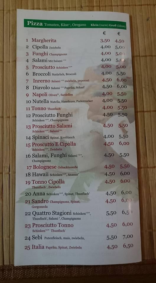 Menu at Pizzeria Bella Italia, Duisburg, Hermann-Albertz-Strasse 113