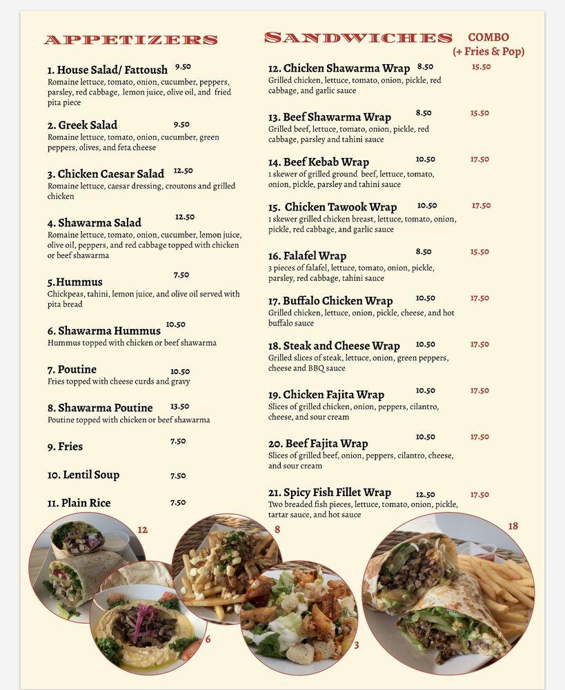 Carta del restaurante Potato Jackets, Niagara Falls