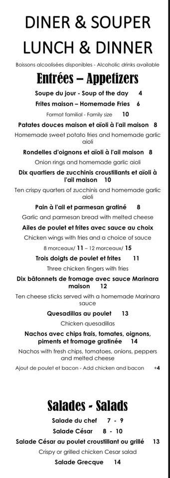 Menu at Restaurant Alpina, Gatineau
