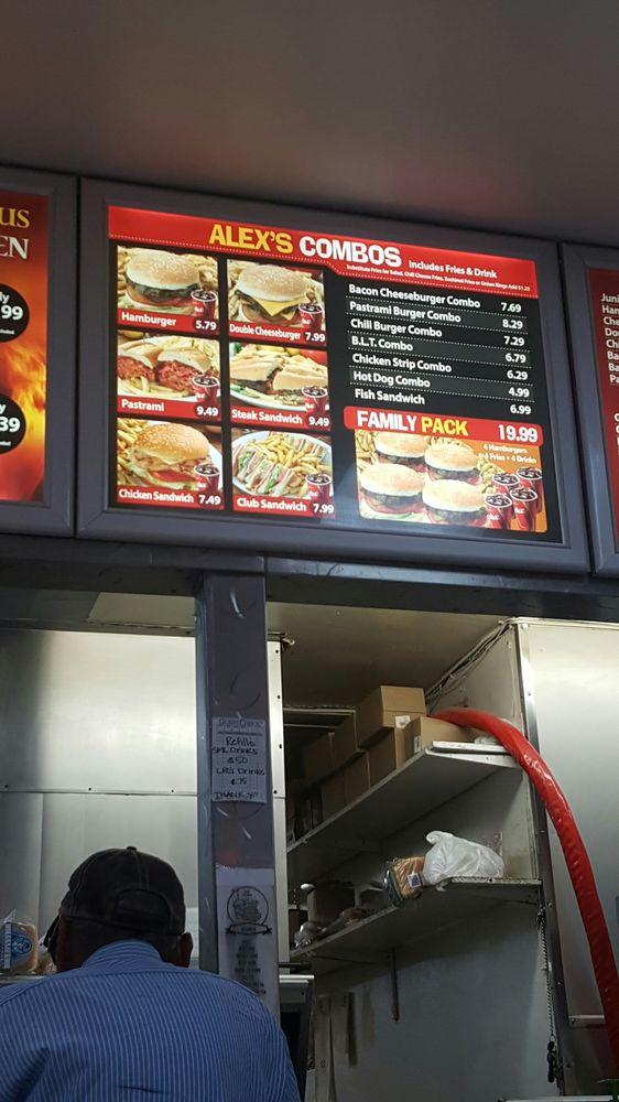 Menu at Alex Burgers restaurant, Los Angeles, E Olympic Blvd