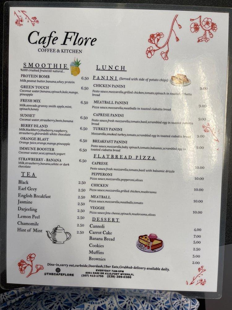 Menu at Cafe Flore, Fort Myers