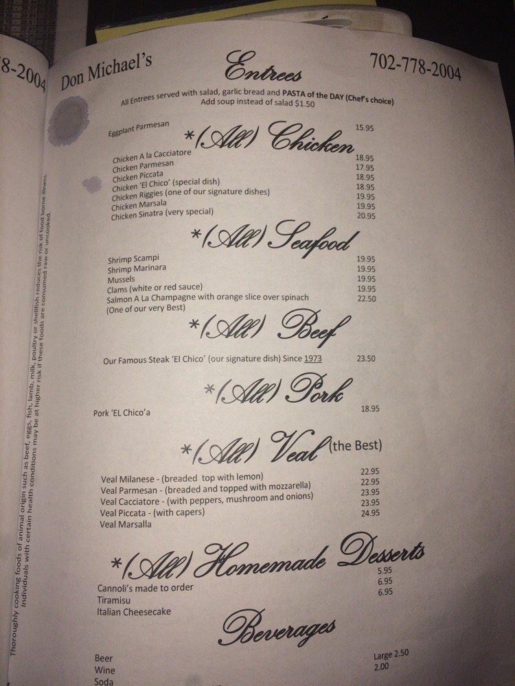 Menu at Don Michael's Restaurant, Las Vegas, W Lone Mountain Rd