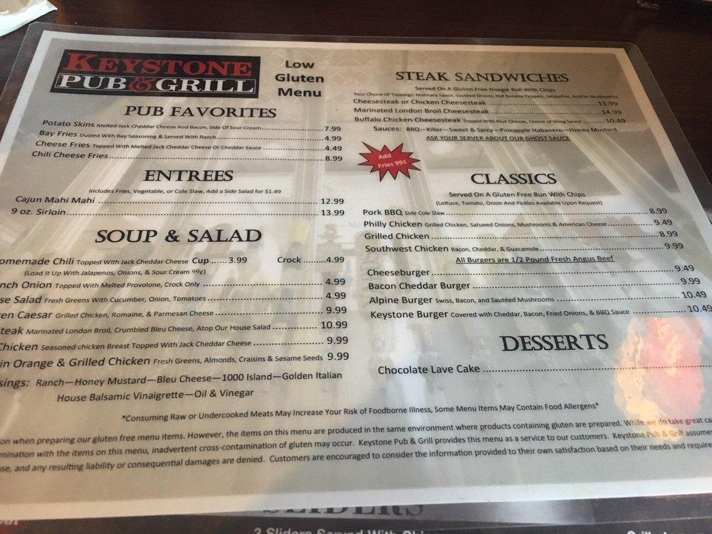 Menu at Keystone Pub, Bethlehem