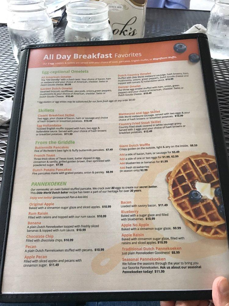 Menu at Pannekoeken restaurant, Rochester