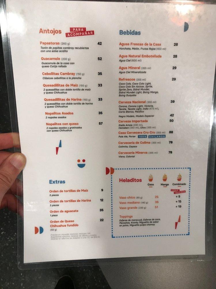 Menu at Pastora, Ciudad López Mateos
