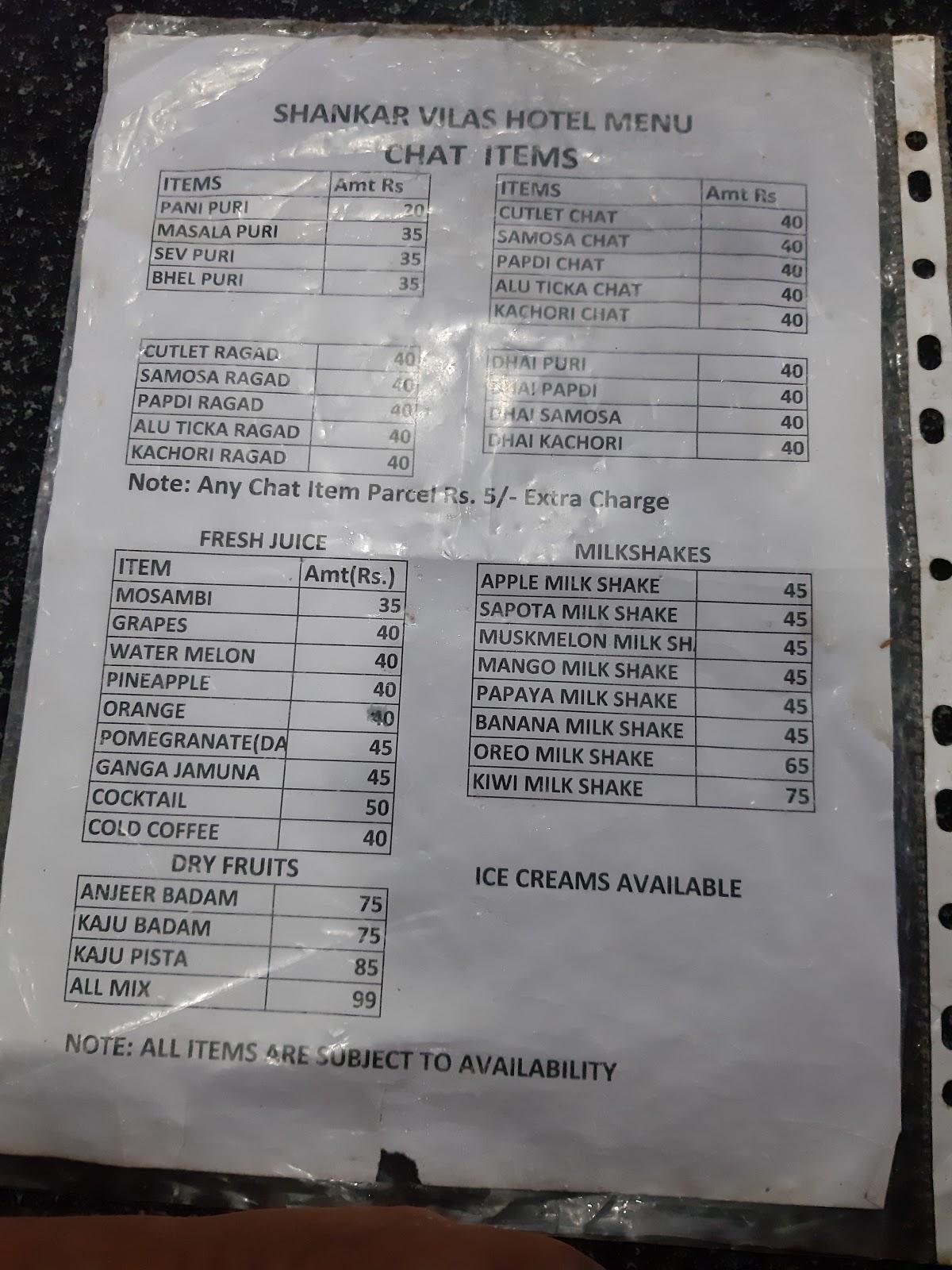 Menu at OM Shankar Vilas family restaurant, Nandyal