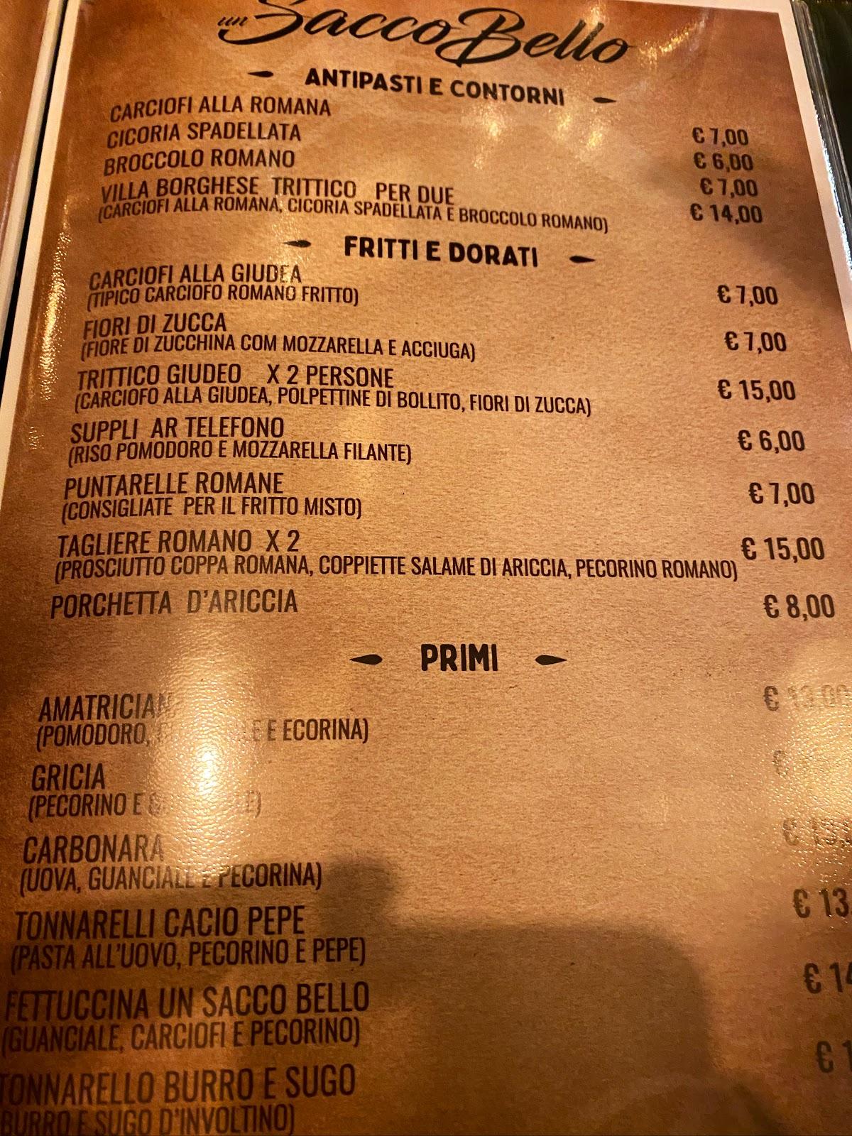 Menu da Davidino di Un Sacco Bello ristorante, Milano