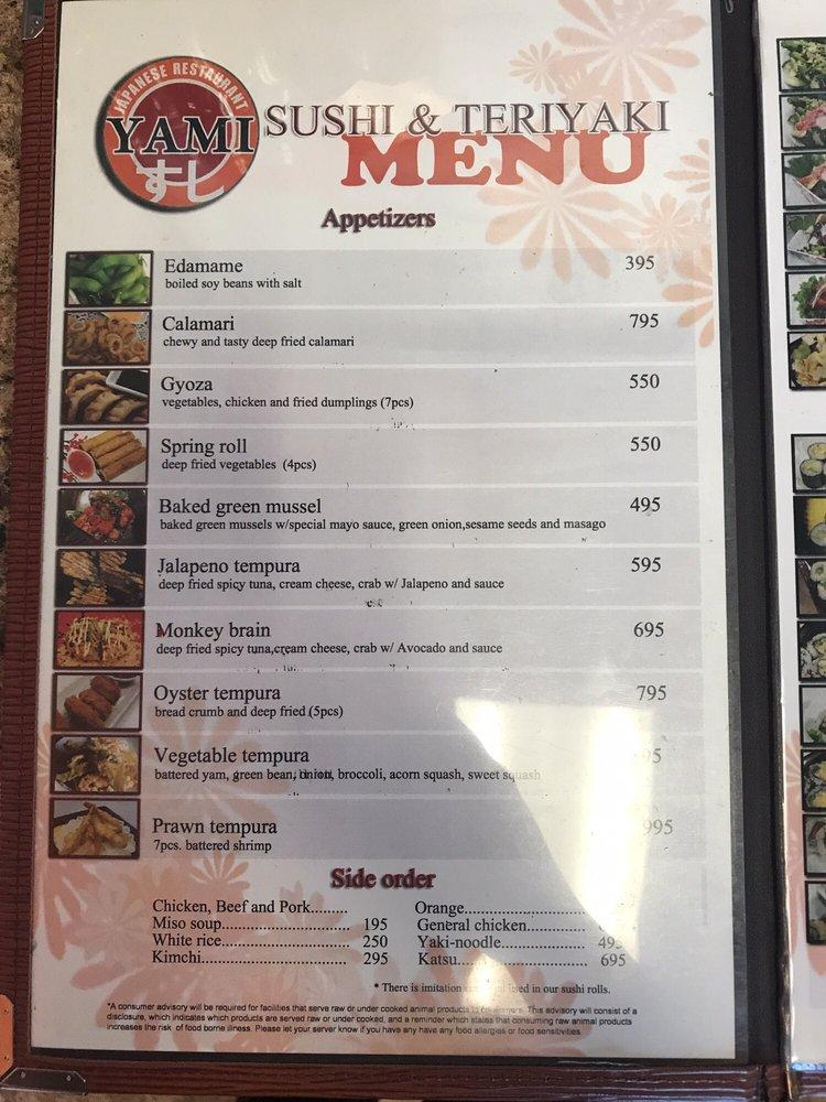 Menu at Yami Sushi & Teriyaki restaurant, Gresham, SW Highland Dr