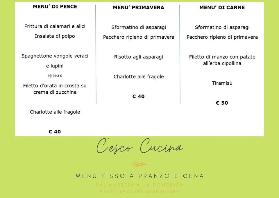 Menu at C'esco Cucina restaurant, Rome