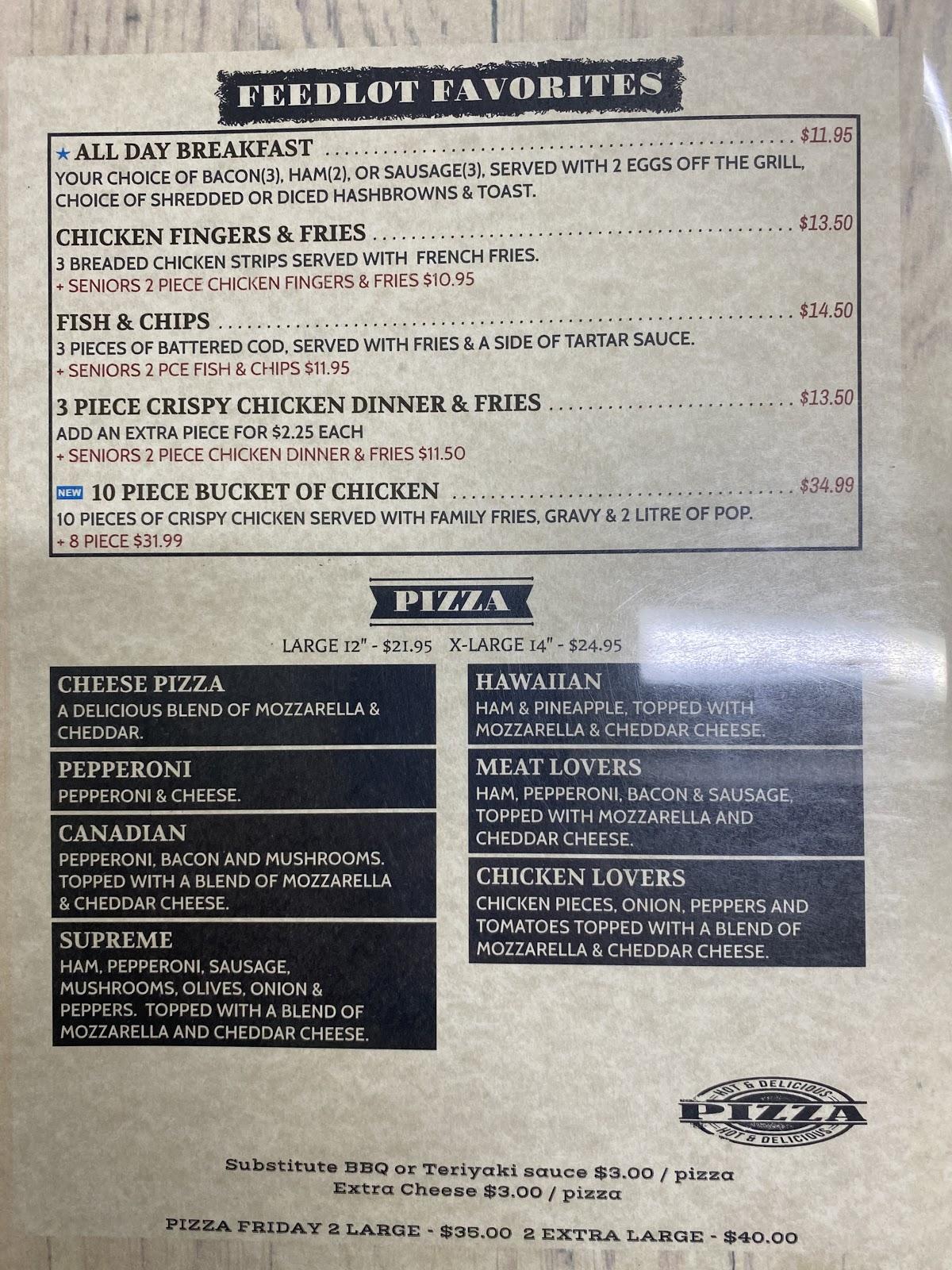 Menu at Feedlot Cafe, DeBolt