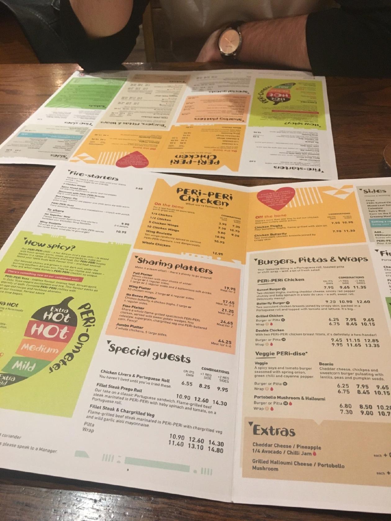 Menu at Nando's Elephant & Castle fast food, London, Unit 4