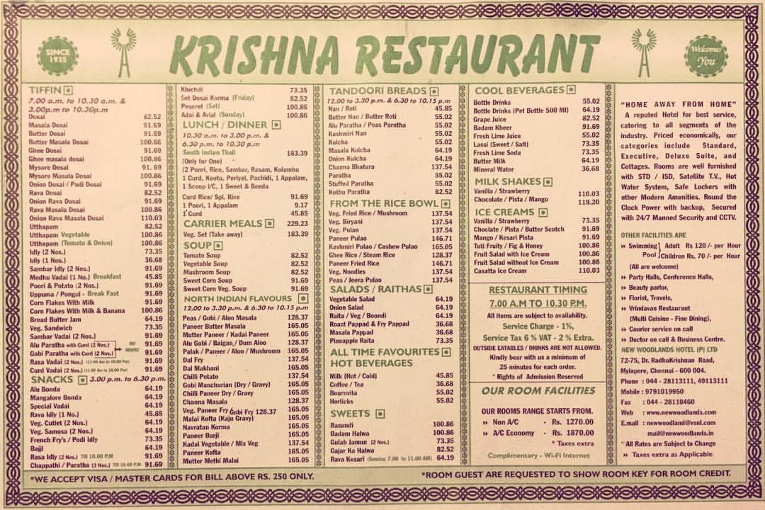 Menu at New Woodlands Hotel, Chennai
