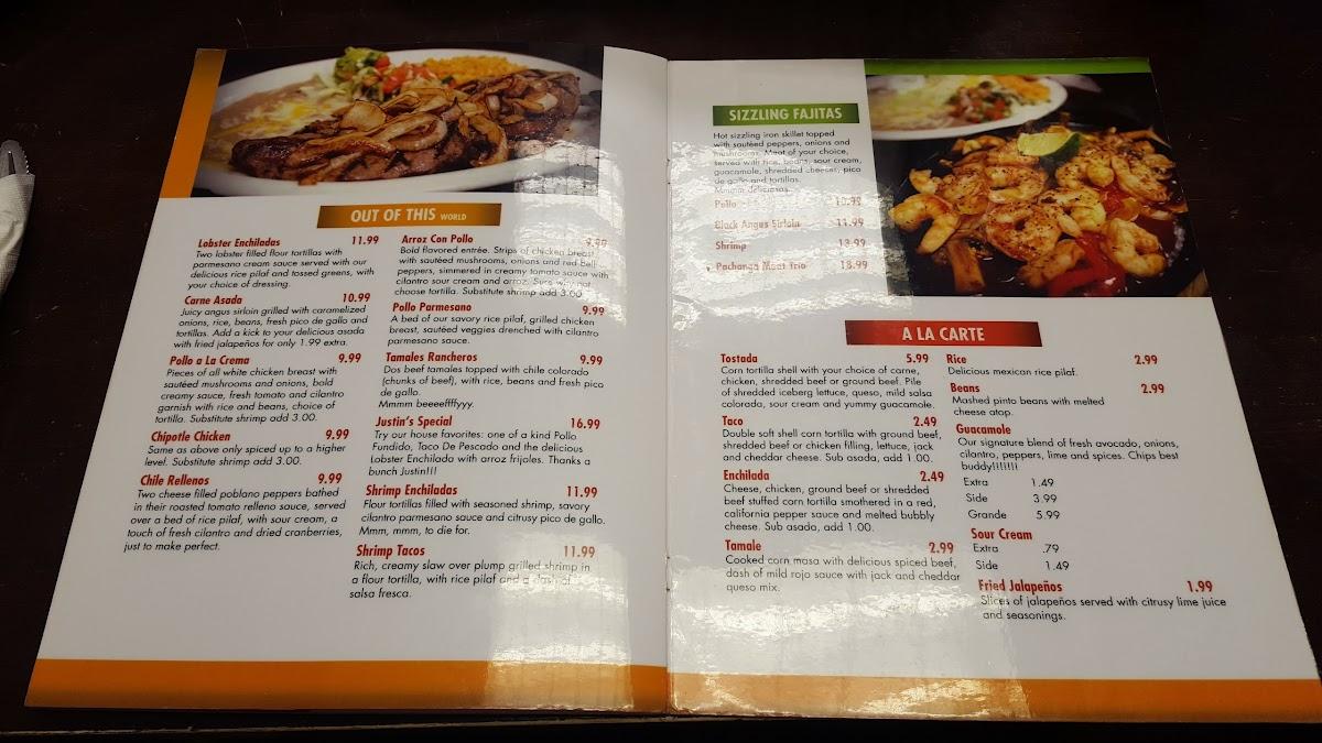 Menu at Pachanga's restaurant, Idaho Falls, 435 A St #3616