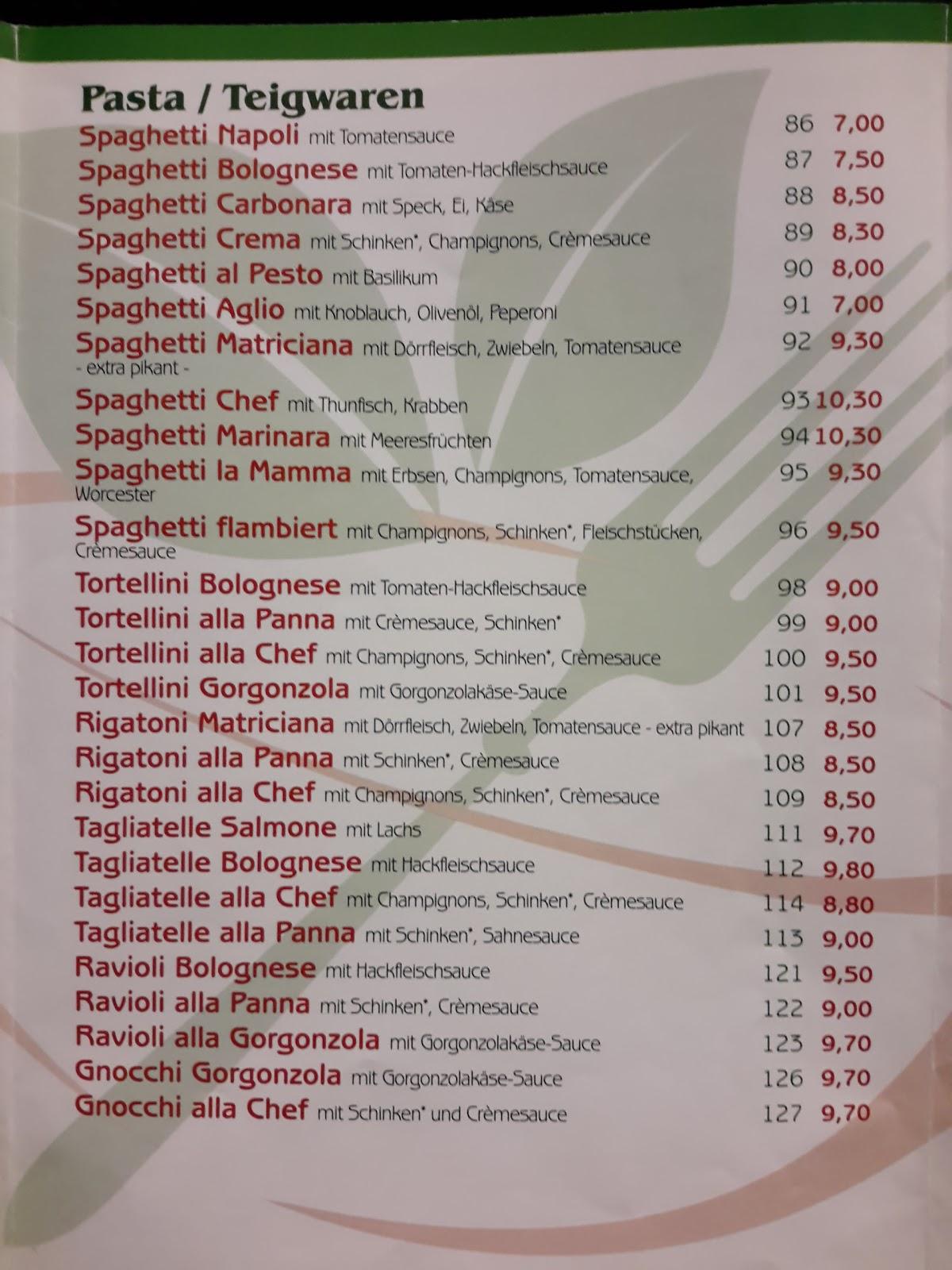 Speisekarte von Ristorante Pizzeria La Mamma, Saarbrücken