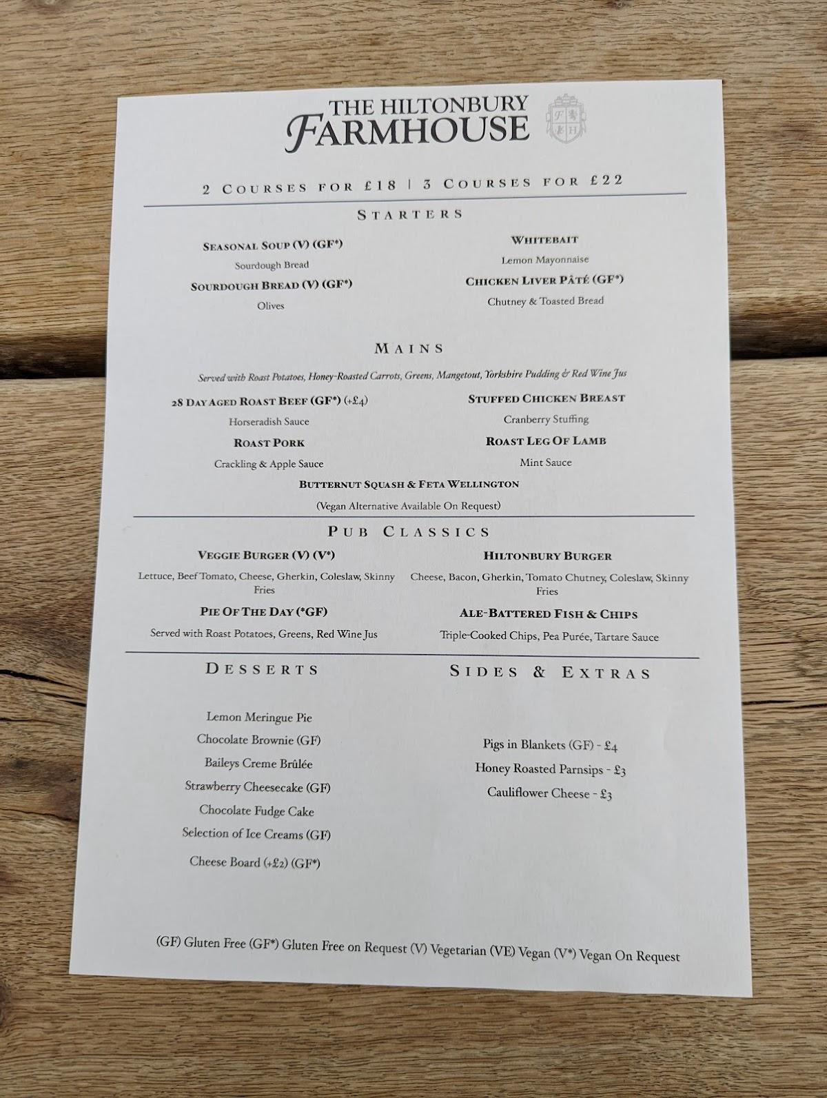 Menu at Hiltonbury Farmhouse pub & bar, Chandler's Ford