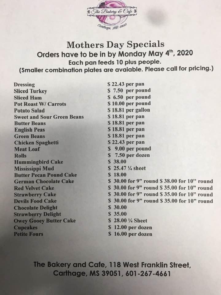 Menu at Bakery & Cafe, Carthage